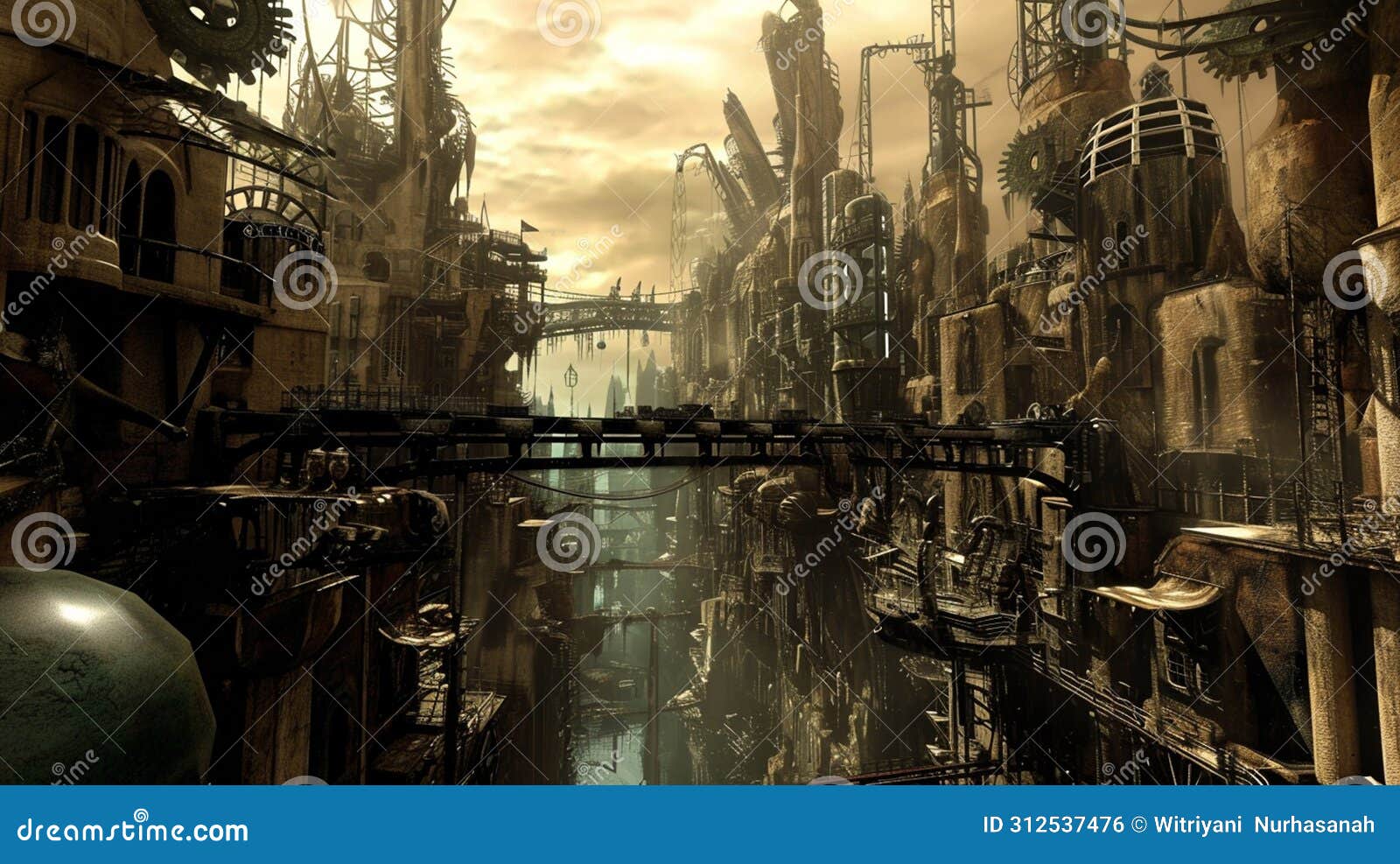 Steampunk City of Gears on Background . Generative Ai Stock ...
