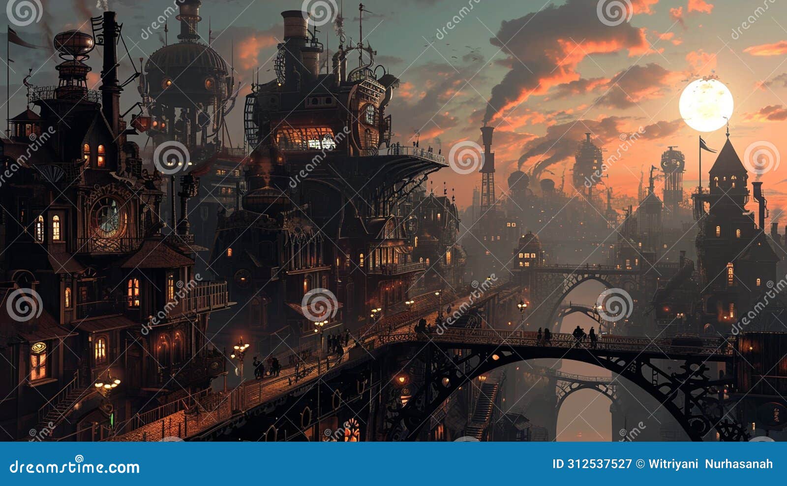 Steampunk City of Gears on Background . Generative Ai Stock ...