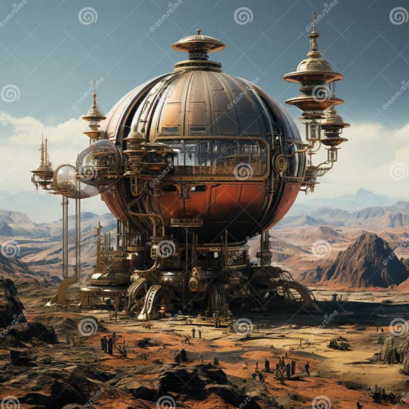 A steampunk city on Mars stock illustration. Illustration of piston ...
