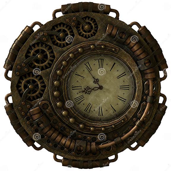 Steampunk Clock, 3d CG stock illustration. Illustration of copper ...