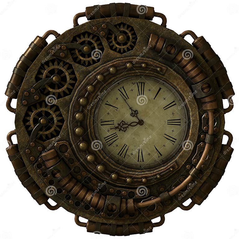 Steampunk Clock, 3d CG stock illustration. Illustration of copper ...
