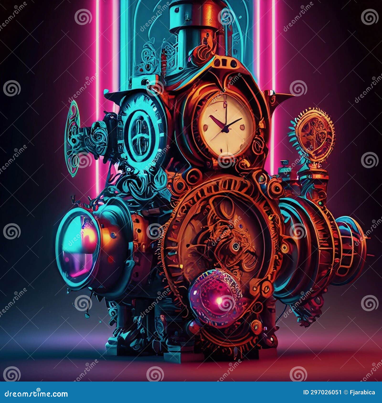 Steampunk Clock with Neon Lighting Stock Image - Image of neon ...