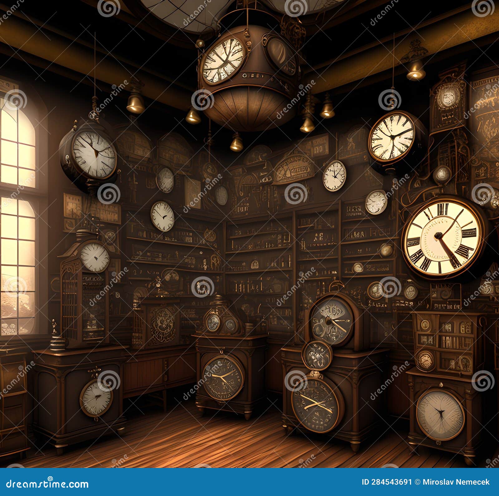 Steampunk Clock Shop, Generative AI Illustration Stock Illustration ...