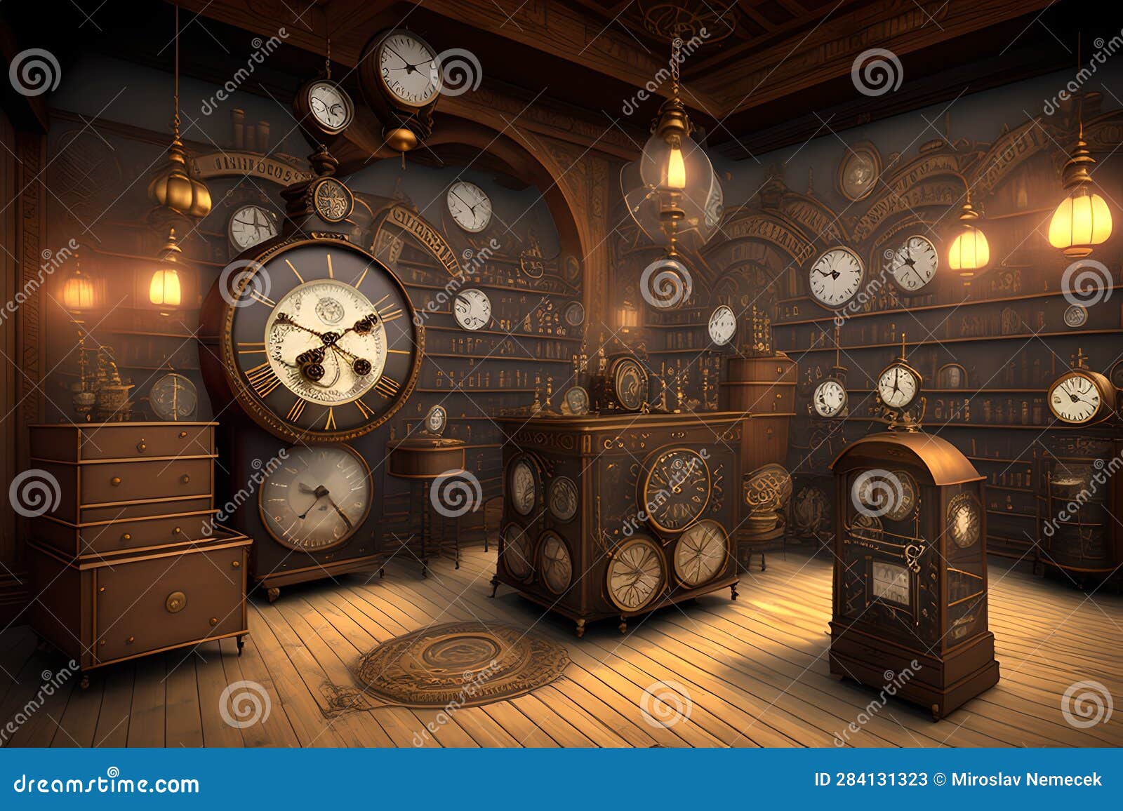 Steampunk Clock Shop, Generative AI Illustration Royalty-Free Stock ...