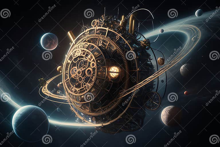 Steampunk Clockwork Planet Orbits Celestial Bodies Stock Illustration ...