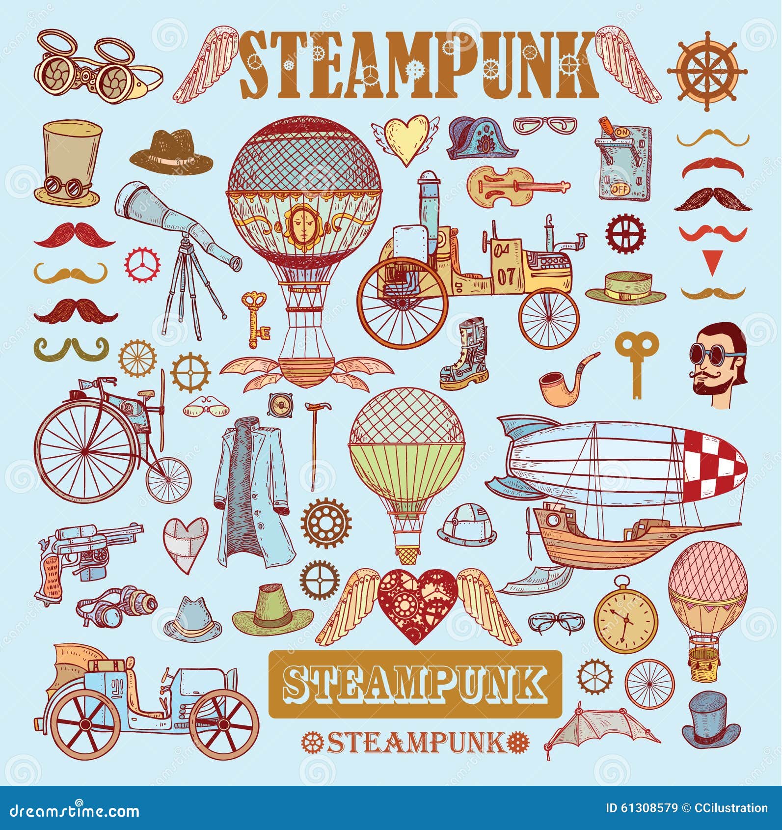 Steampunk Collection, Hand Drawn Illustration Stock Vector ...