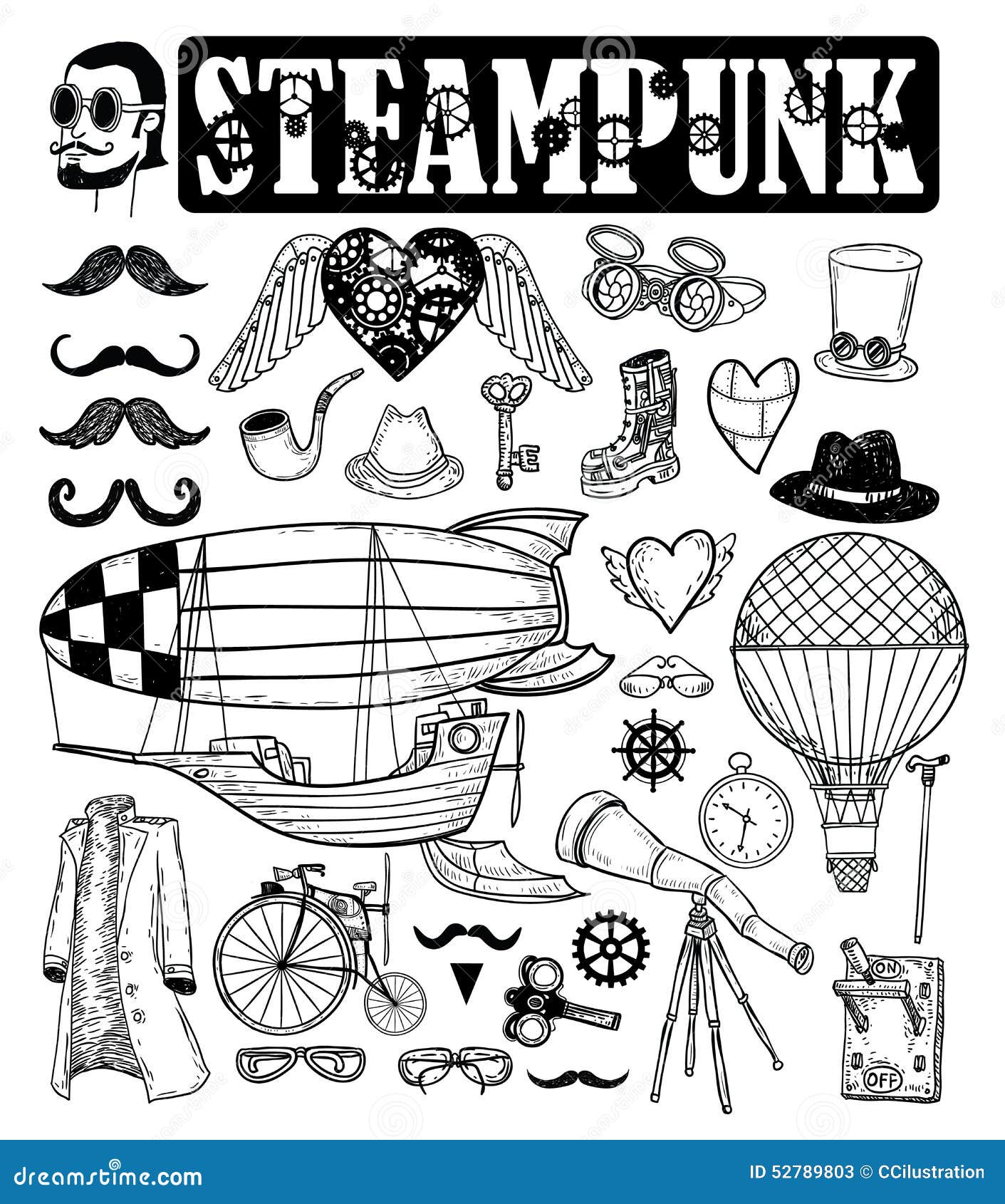 Steampunk Collection, Hand Drawn Vector Illustration Stock Vector ...