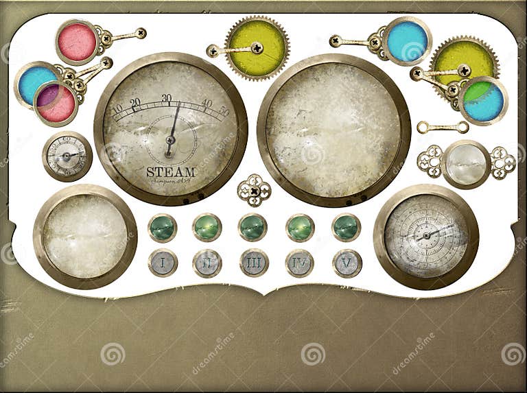Steampunk Control Panel Isolated Selection Stock Image - Image of aged ...