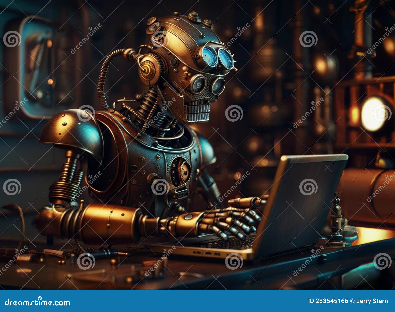 Copper Robot With Big Feet Against Bac Vector Illustration ...