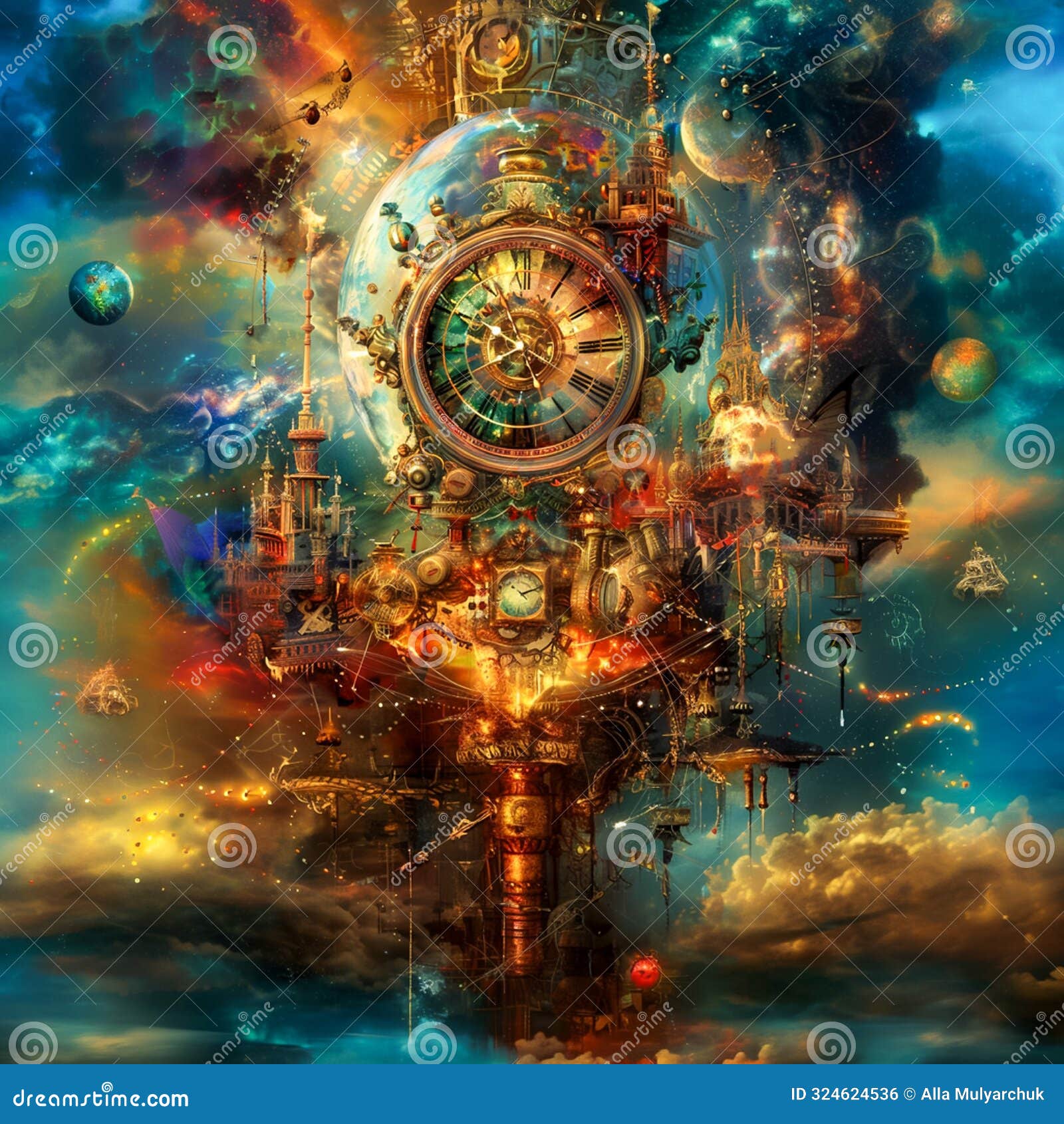 Steampunk Cosmic Clockwork Fantasy Stock Illustration - Illustration of ...