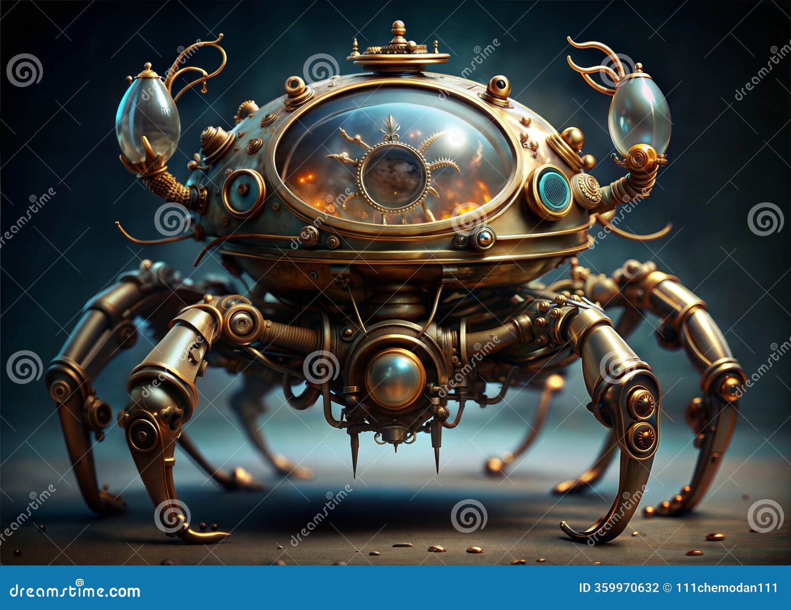 Steampunk Crab Robot with Illuminated Core and Mechanical Legs in a ...