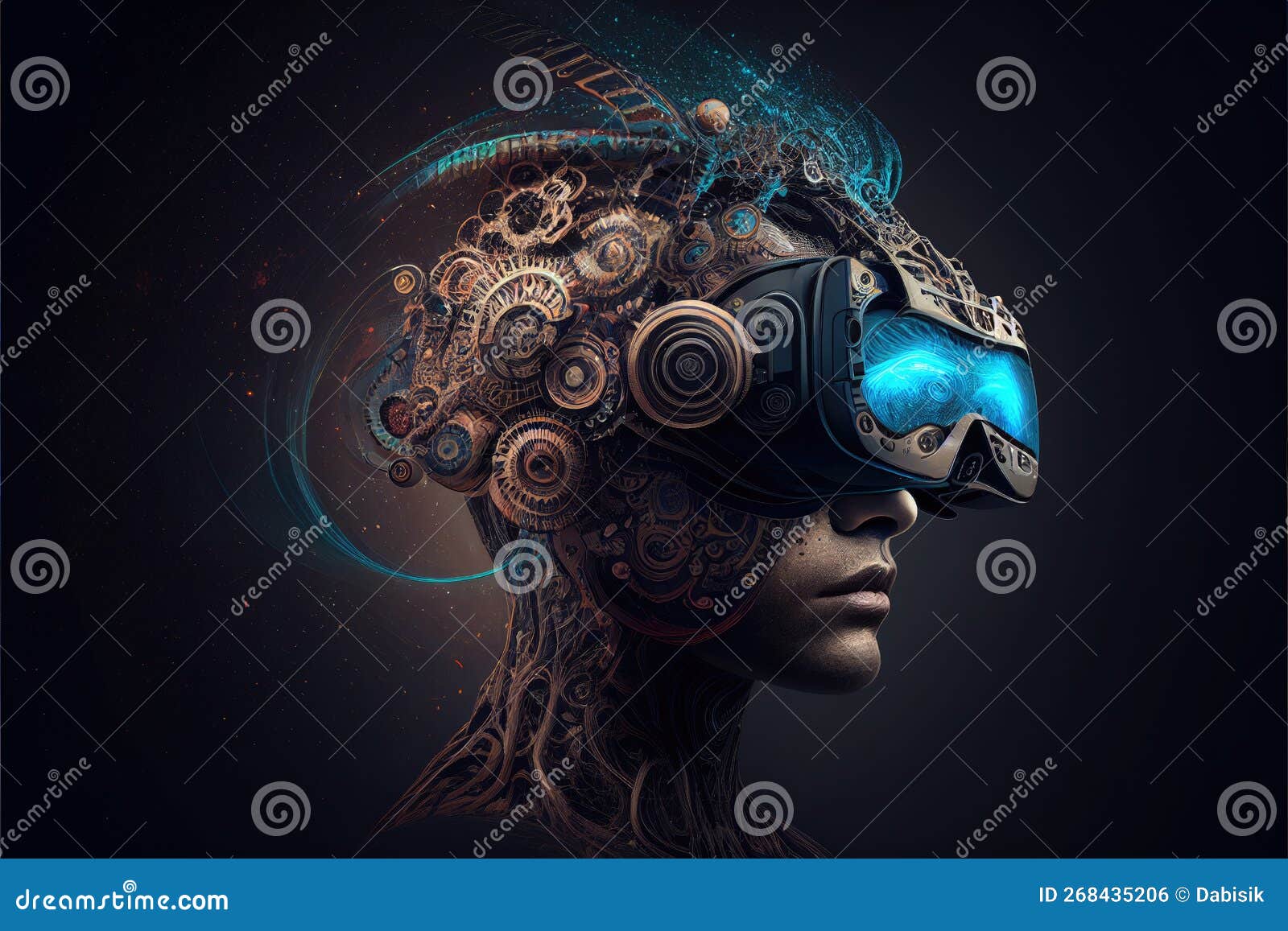 Steampunk Cyborg Wearing Vr Helmet on Dark Background. Virtual ...