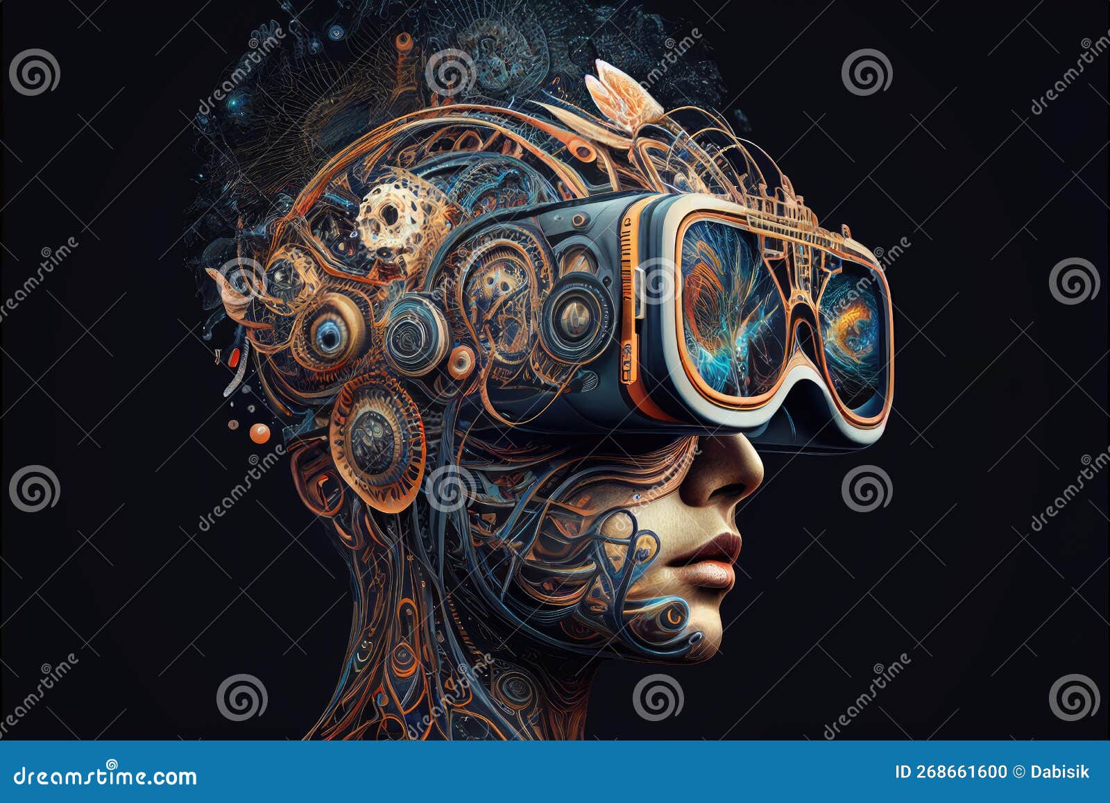 Steampunk Cyborg Wearing Vr Helmet on Dark Background. Virtual ...