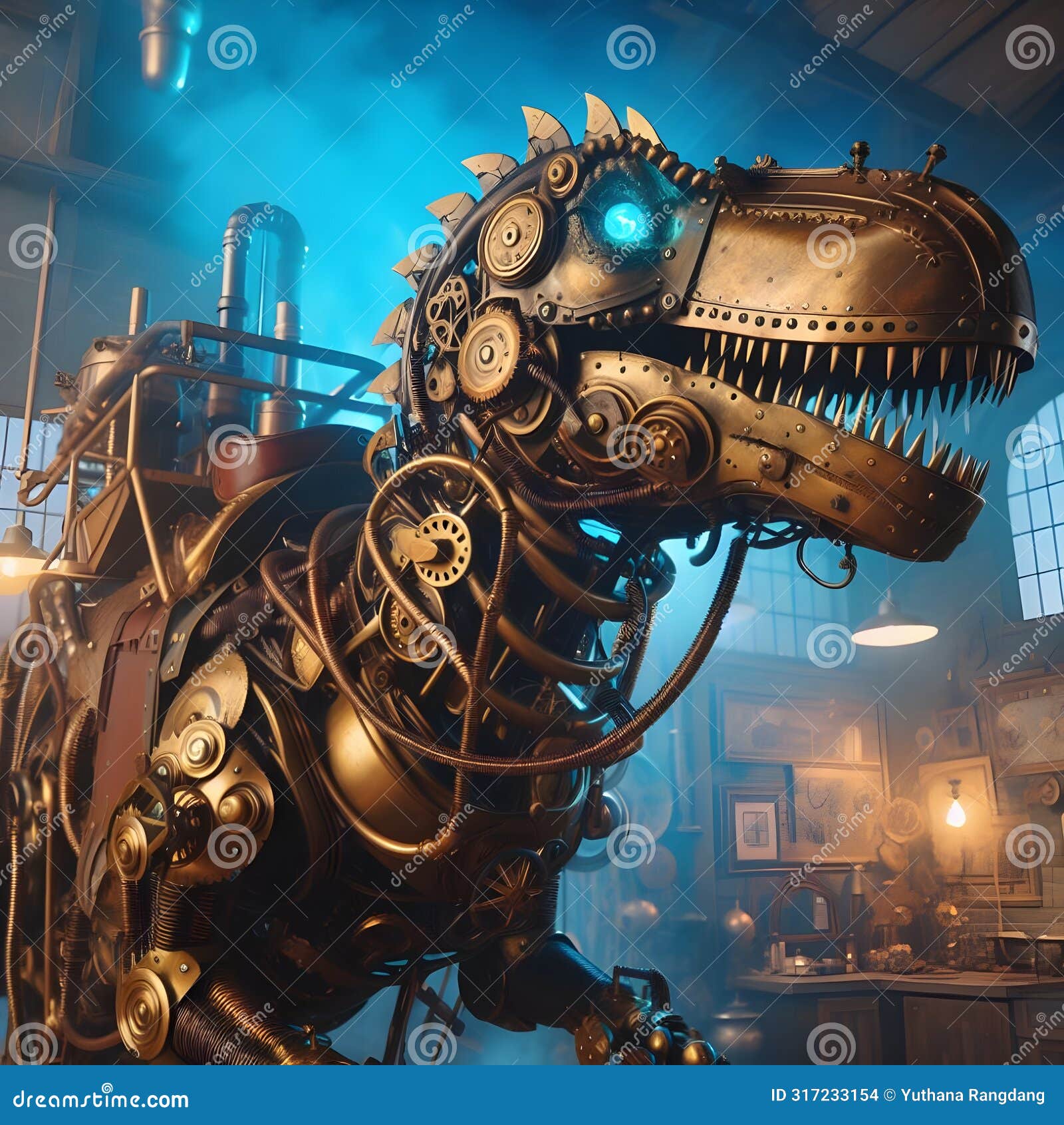 A steampunk dinosaur. stock illustration. Illustration of steampunk ...