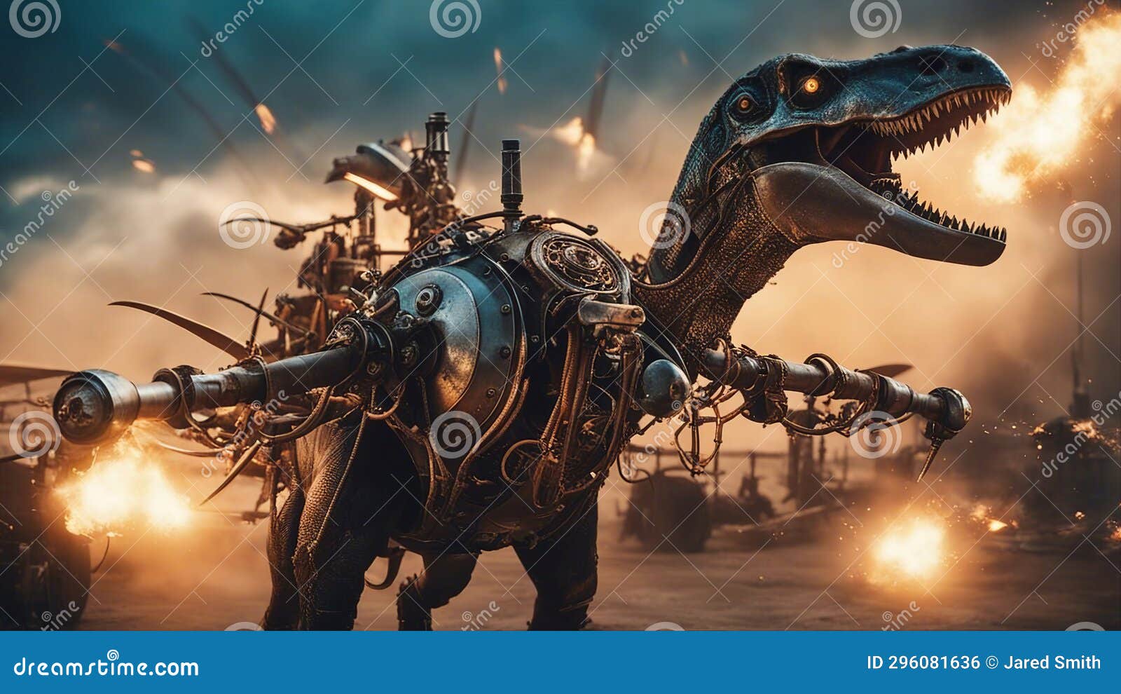 A Steampunk, Dynamic Scene of a Steampunk Sauropod Dinosaur, with Wires ...