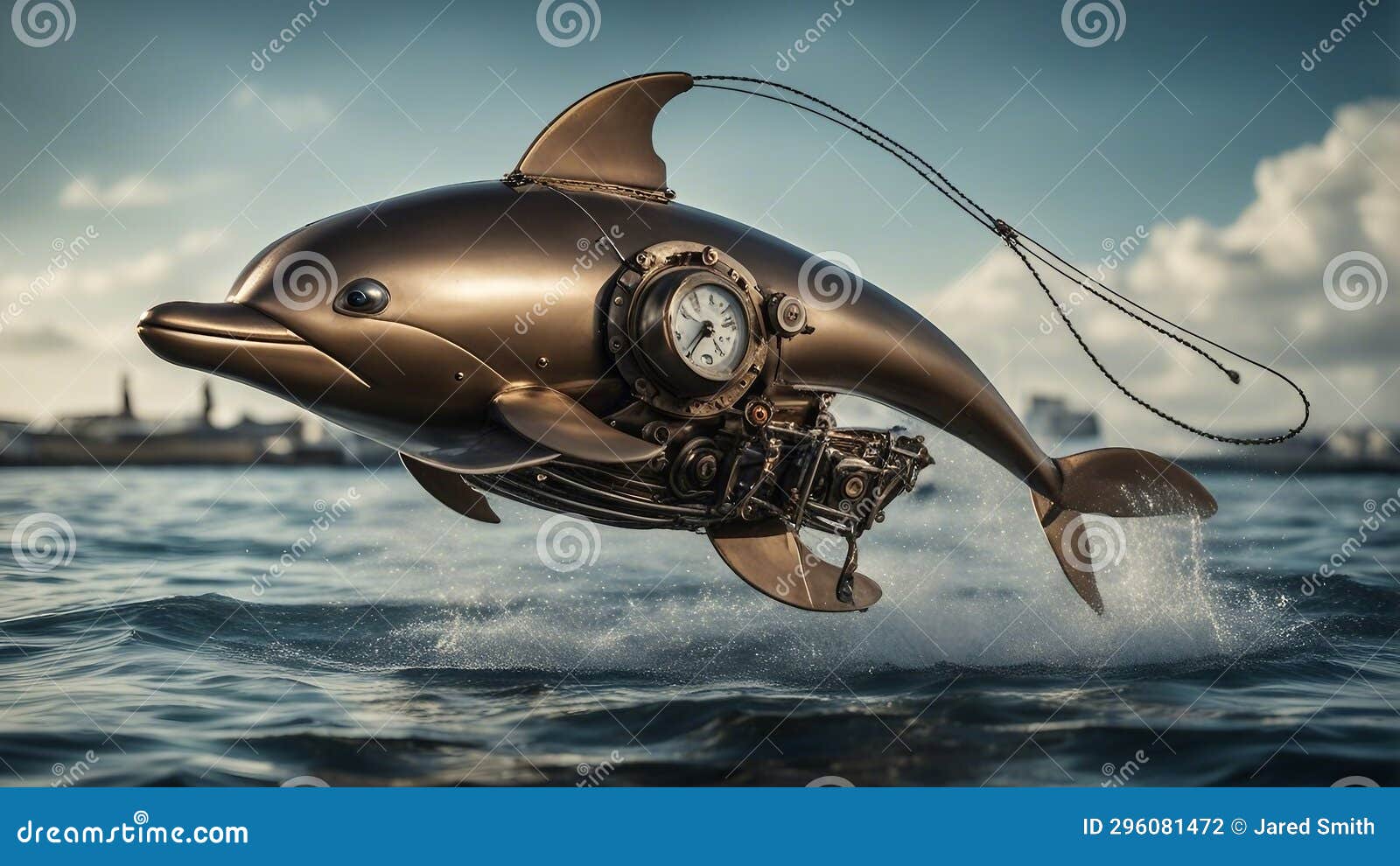 A Steampunk A Dynamic Scene Of A Steampunk Dolphin Fish, With Wires ...