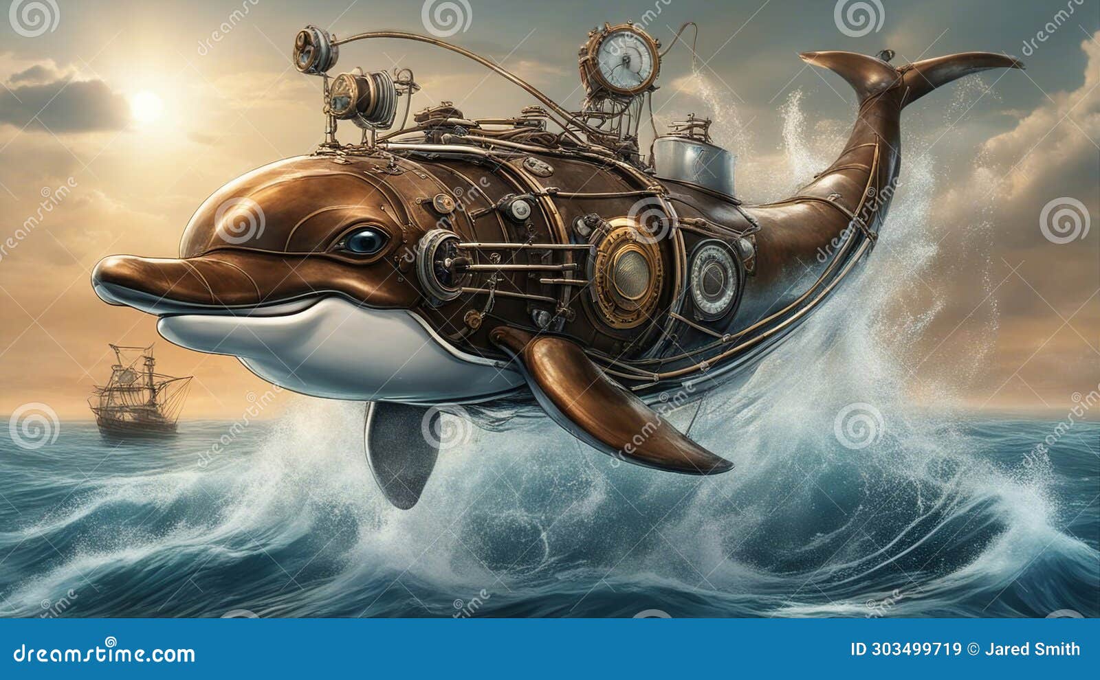 A Steampunk a Dynamic Scene of a Steampunk Dolphin, with Wires ...