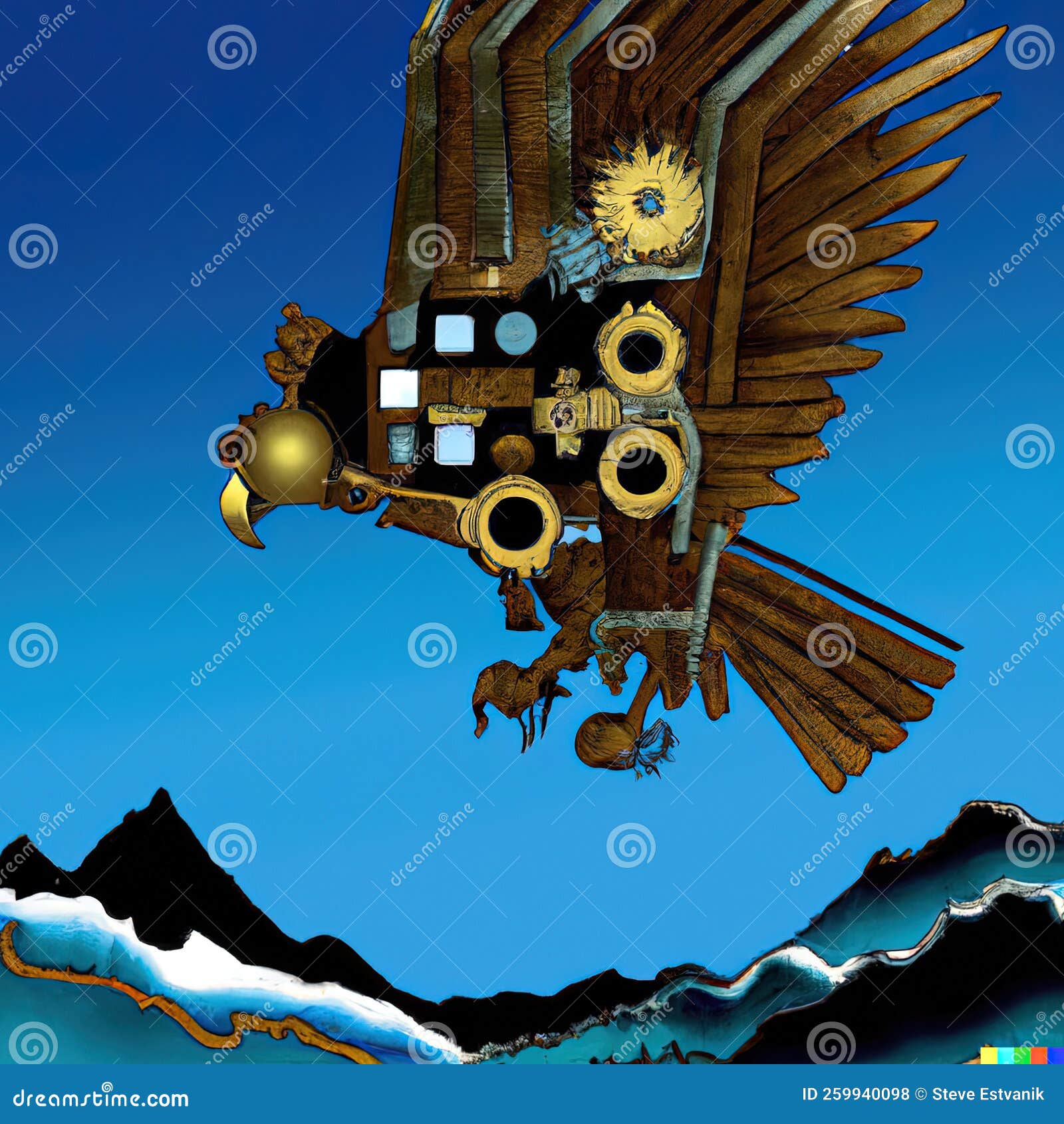 Steampunk Mountain With Teleporter In A Fantasy Forest, Nighttime ...