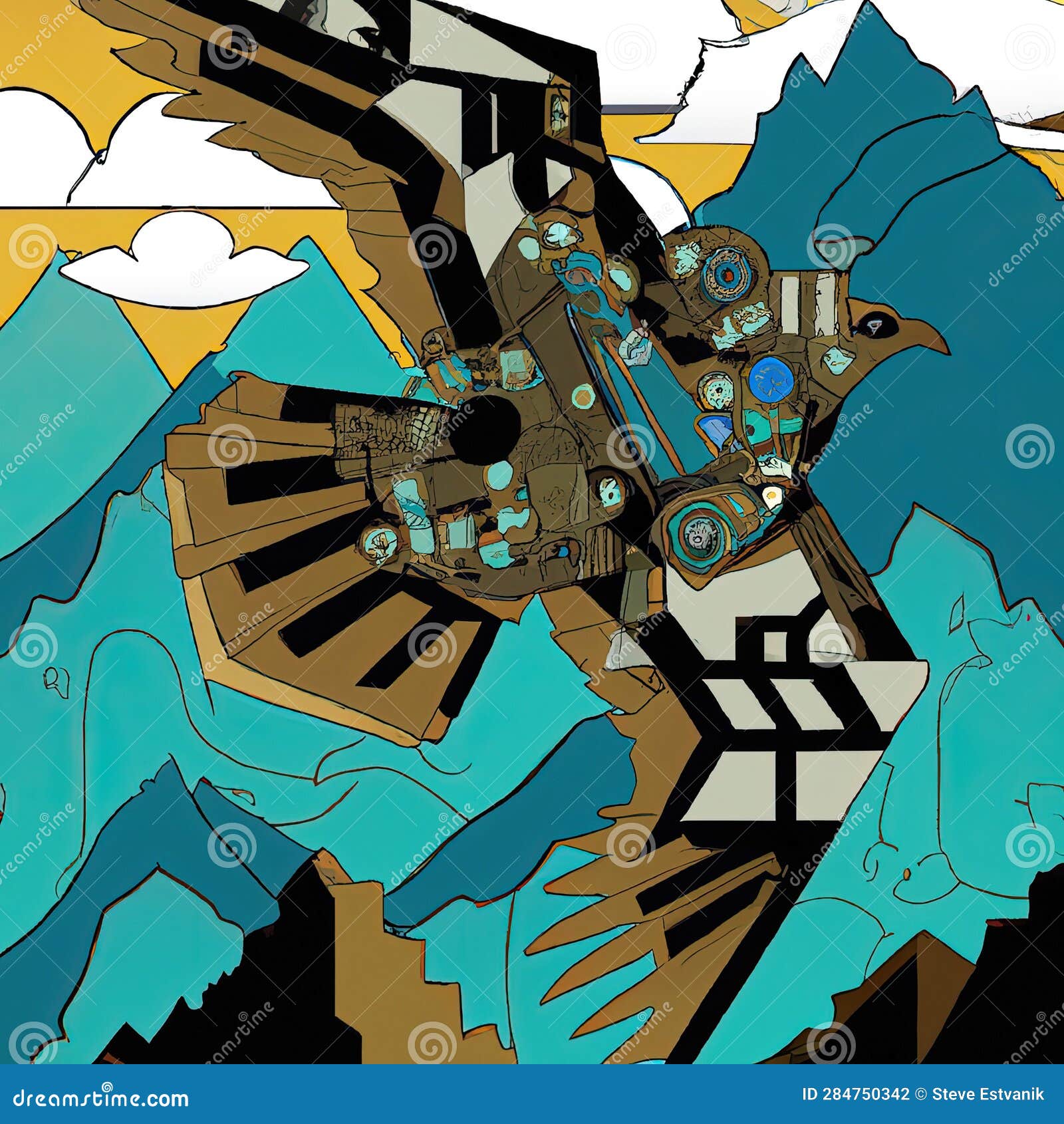 Steampunk Mountain With Teleporter In A Fantasy Forest, Nighttime ...