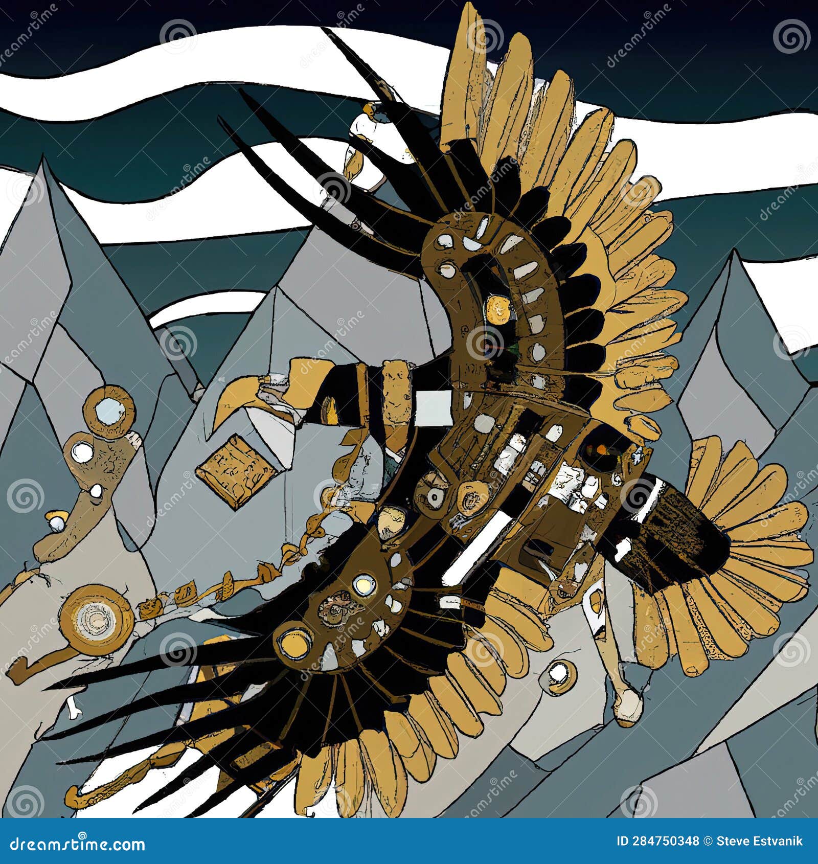 Steampunk Mountain With Teleporter In A Fantasy Forest, Nighttime ...