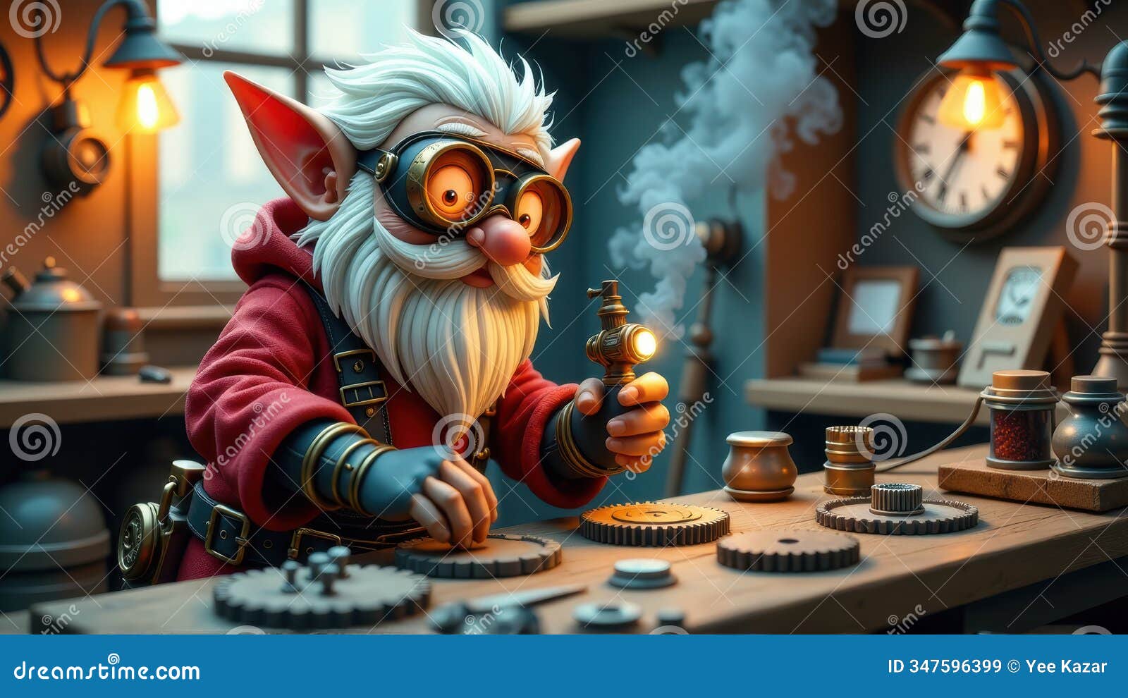 Steampunk Elf Inventor at Work Stock Illustration - Illustration of ...
