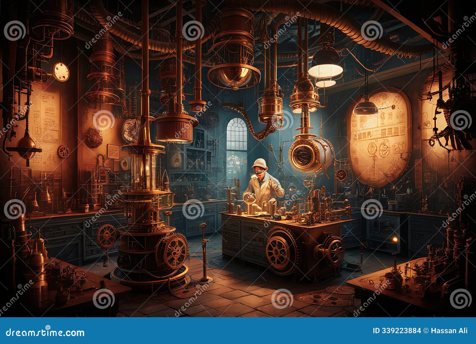 Steampunk Factory Worker in an Industrial Setting Stock Illustration ...