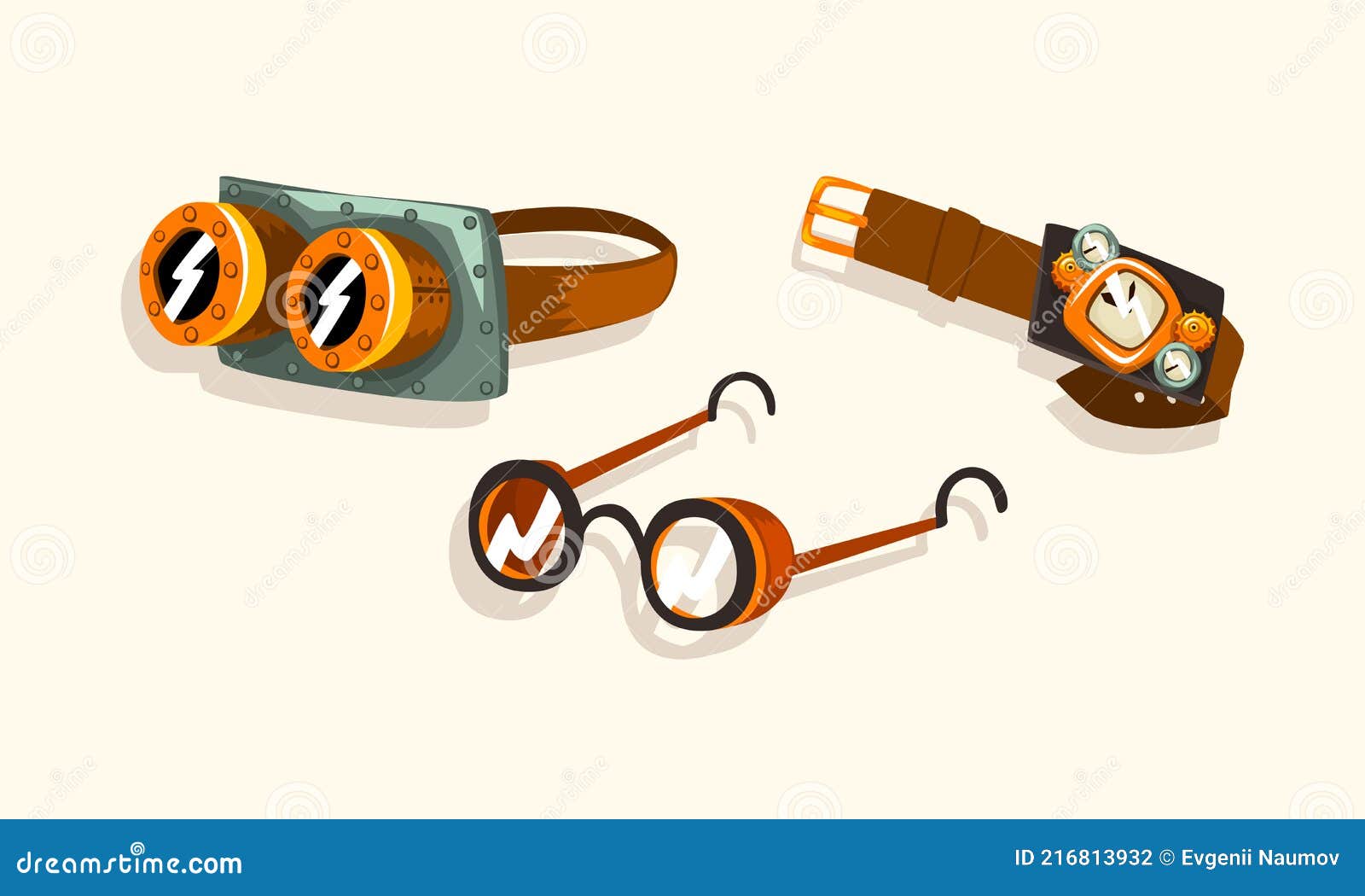 Steampunk Fictional Objects and Mechanism with Mechanical Goggles and ...