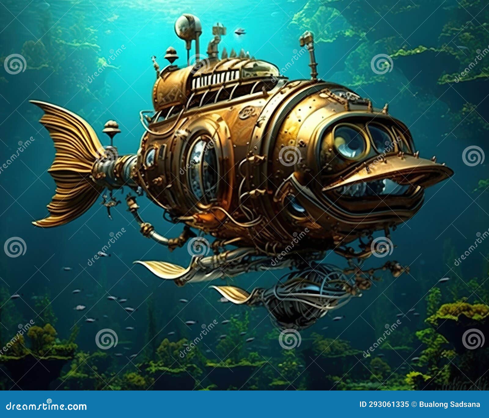 Steampunk Fish Shaped Submarine with a Fish Inside. Stock Illustration ...