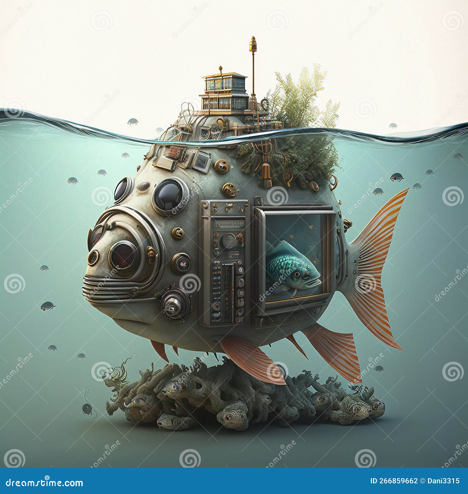 Steampunk Fish Portrait Art. AI Art Generated Stock Photography ...