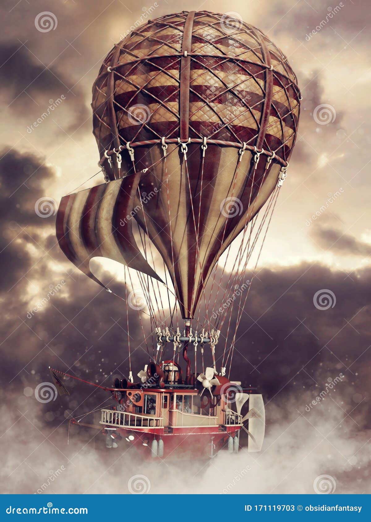 Steampunk Flying Machine with a Balloon Stock Illustration ...