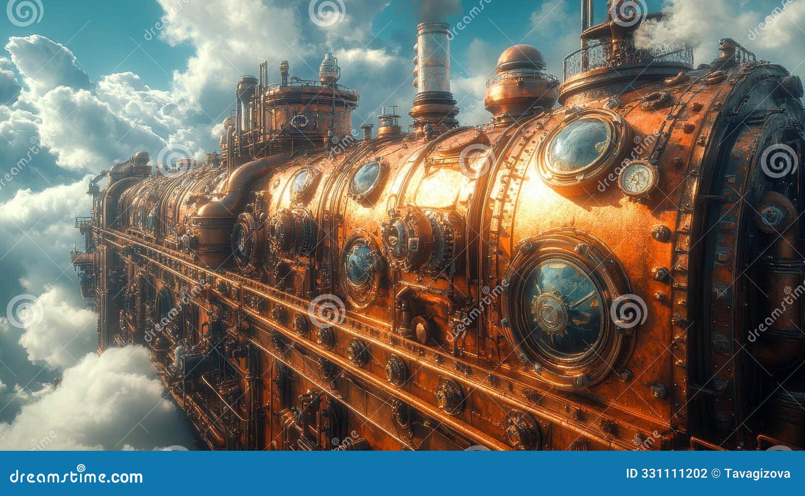 Steampunk Flying Train through the Clouds - Generative Ai Stock ...