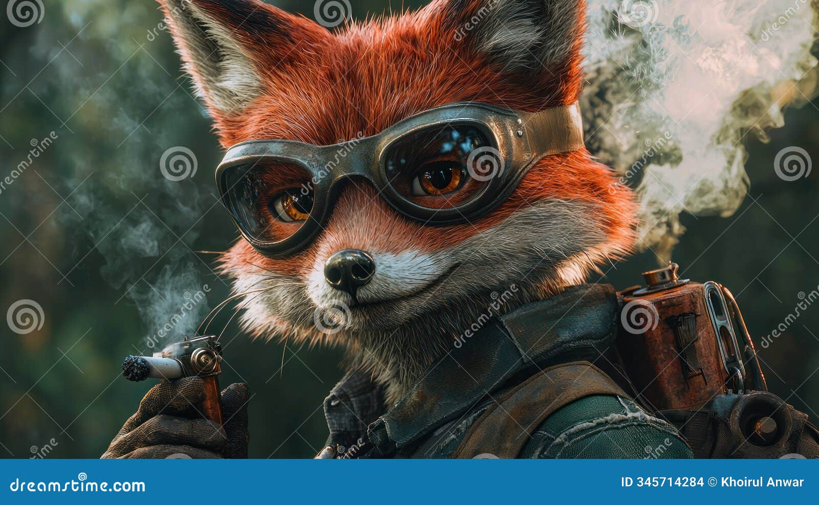 A Stylized Fox Wearing Goggles Smoking a Pipe Stock Illustration ...