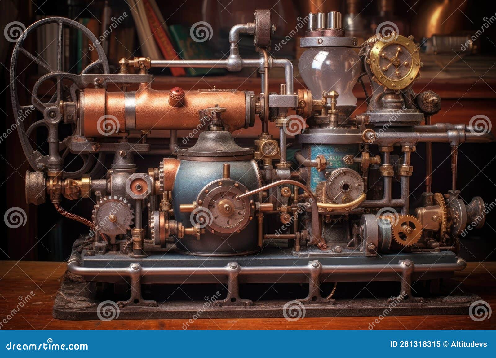 Steampunk Gear-driven Contraption with Steam Pressure Gauges Stock ...