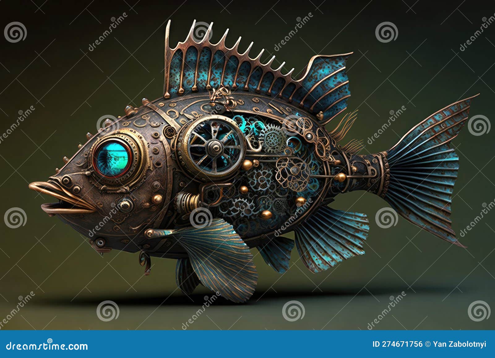Steampunk Gear Fish on Gray Background. Generative AI Stock ...