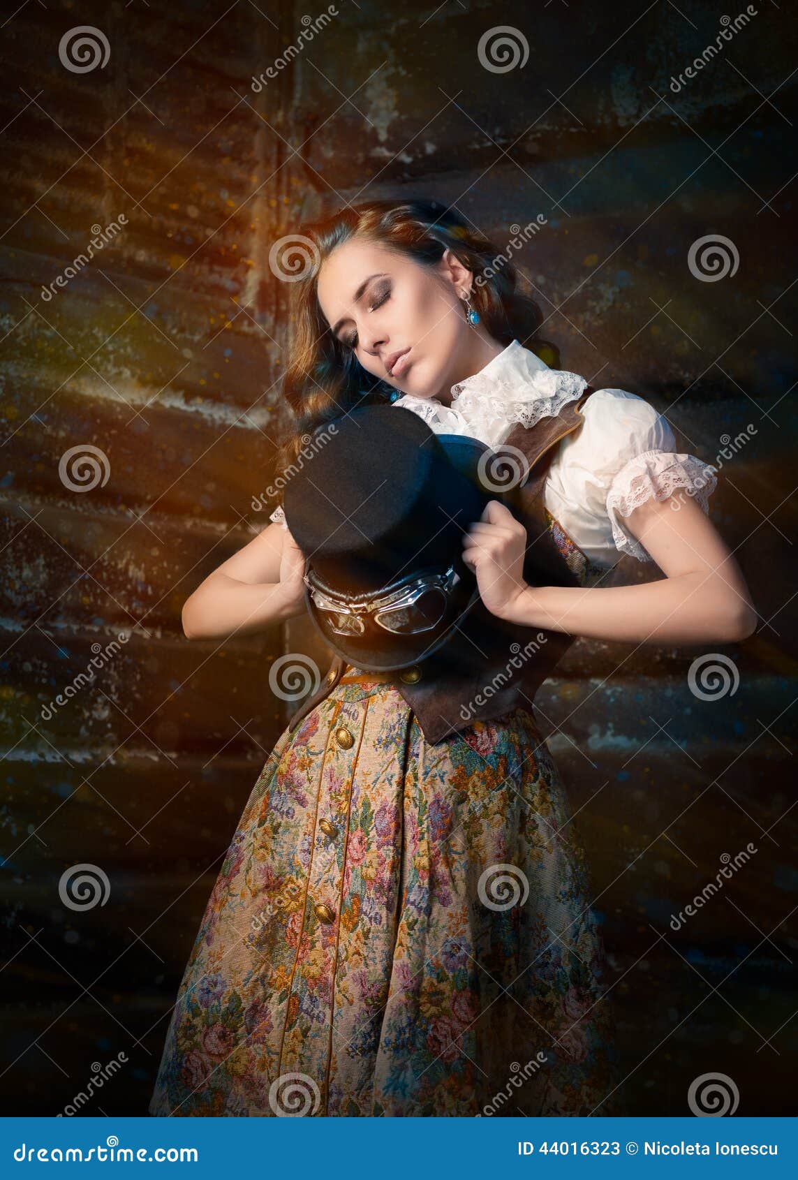 Steampunk Girl With Top Hat And Aviator Glasses Stock Image Image Of