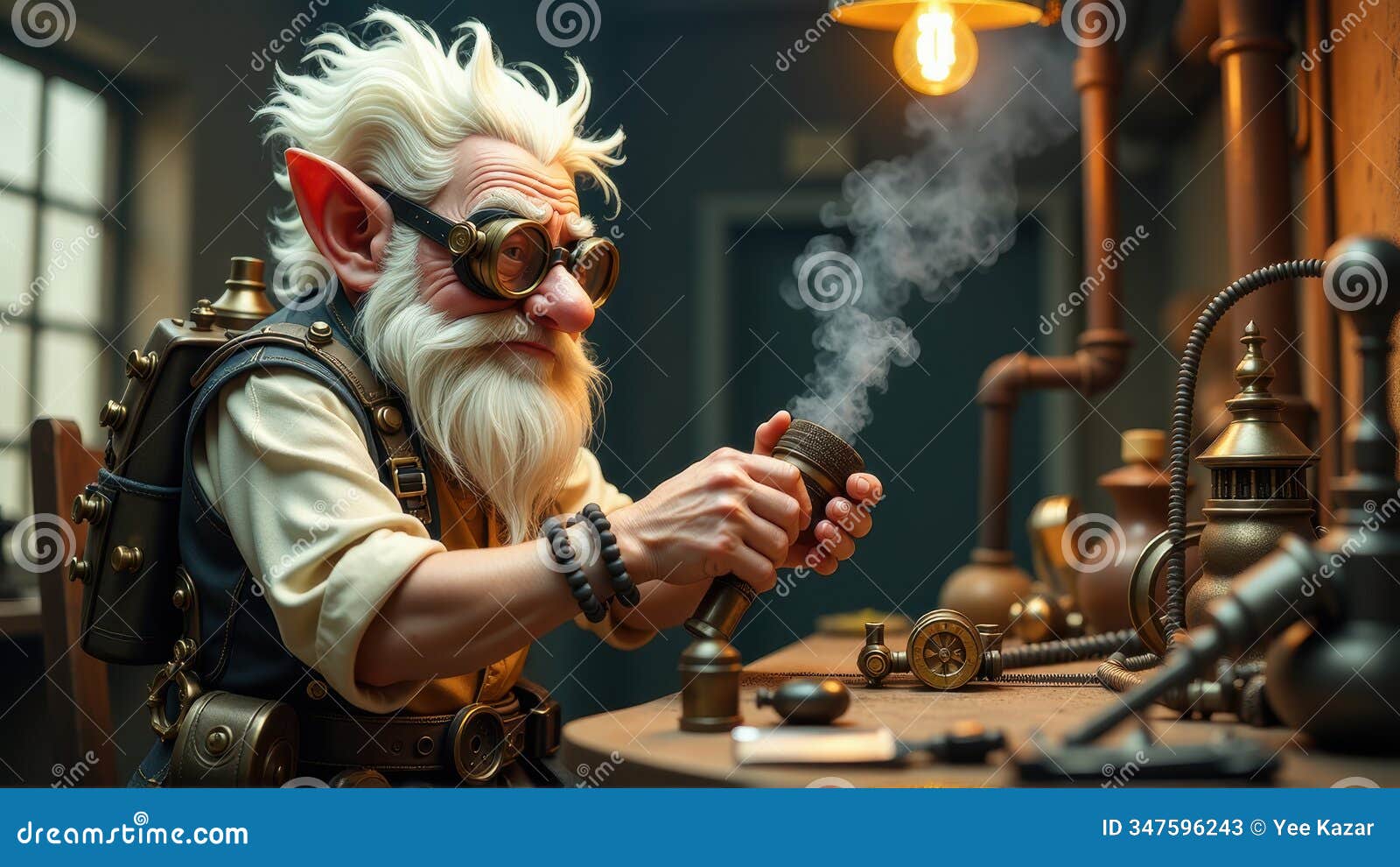 Steampunk Gnome Inventor at Work Stock Illustration - Illustration of ...