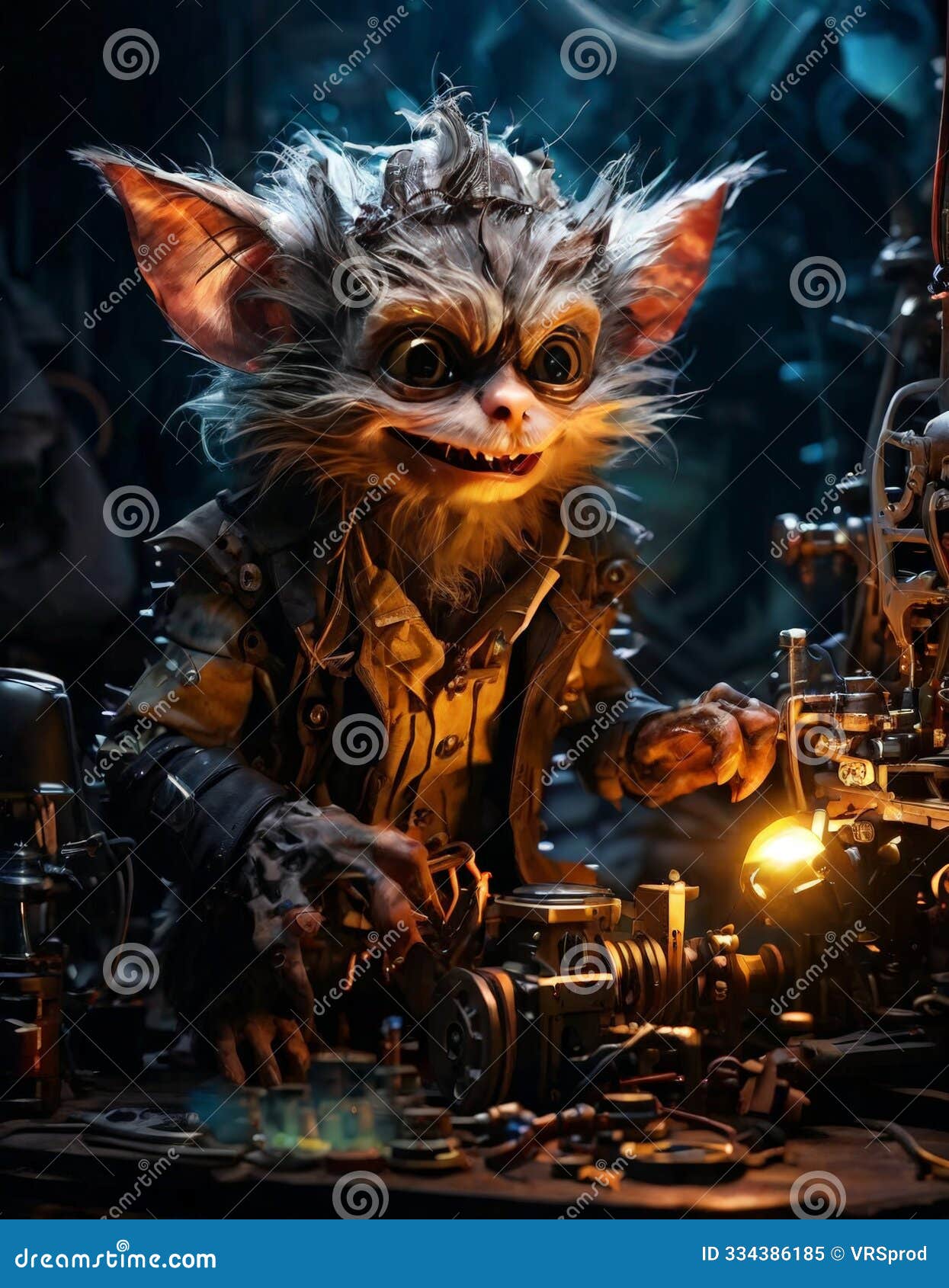 Steampunk Goblin Working in a Mechanical Workshop Stock Image - Image ...