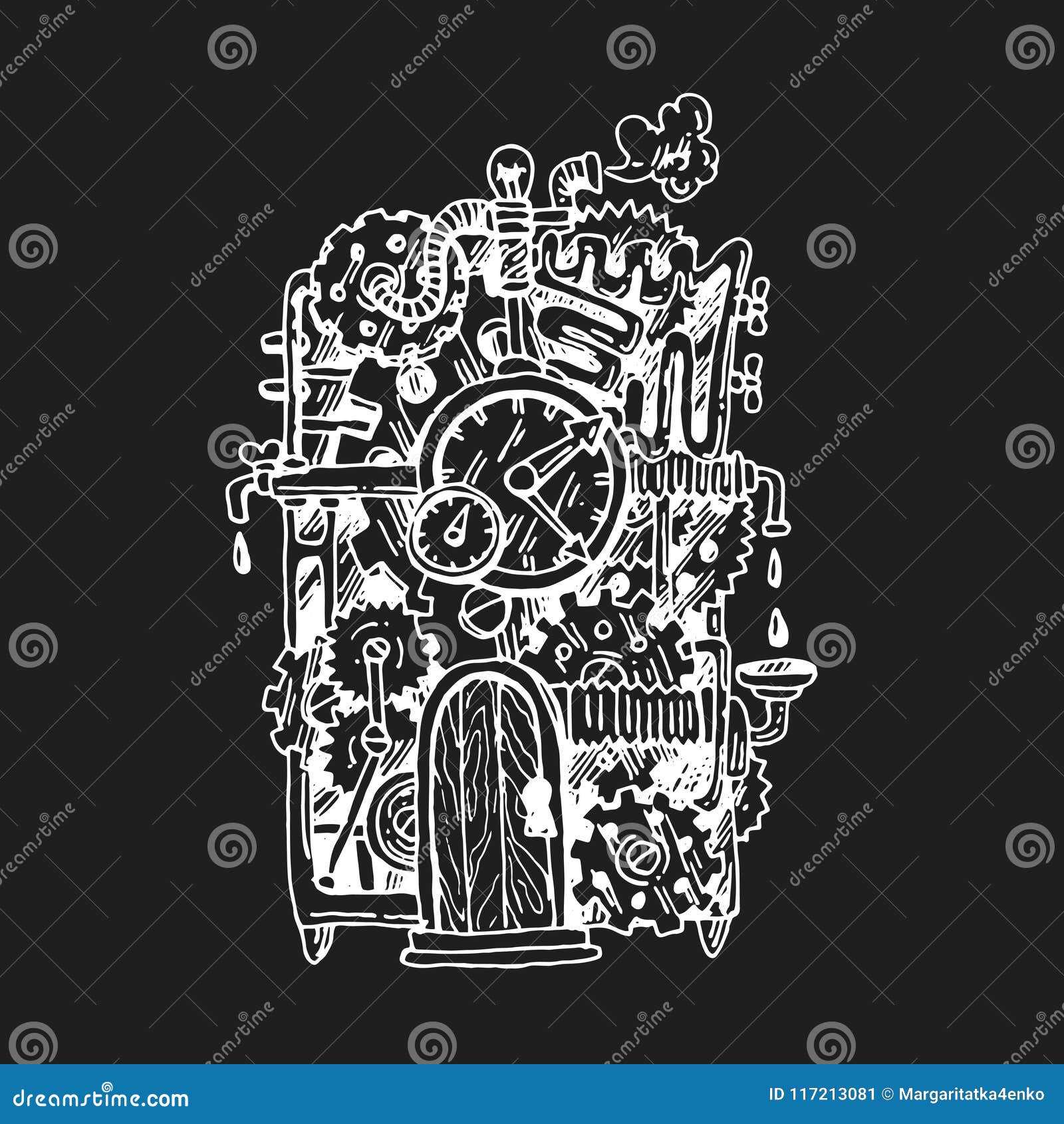 Steampunk Hand Drawn Illustration Stock Vector - Illustration of design ...