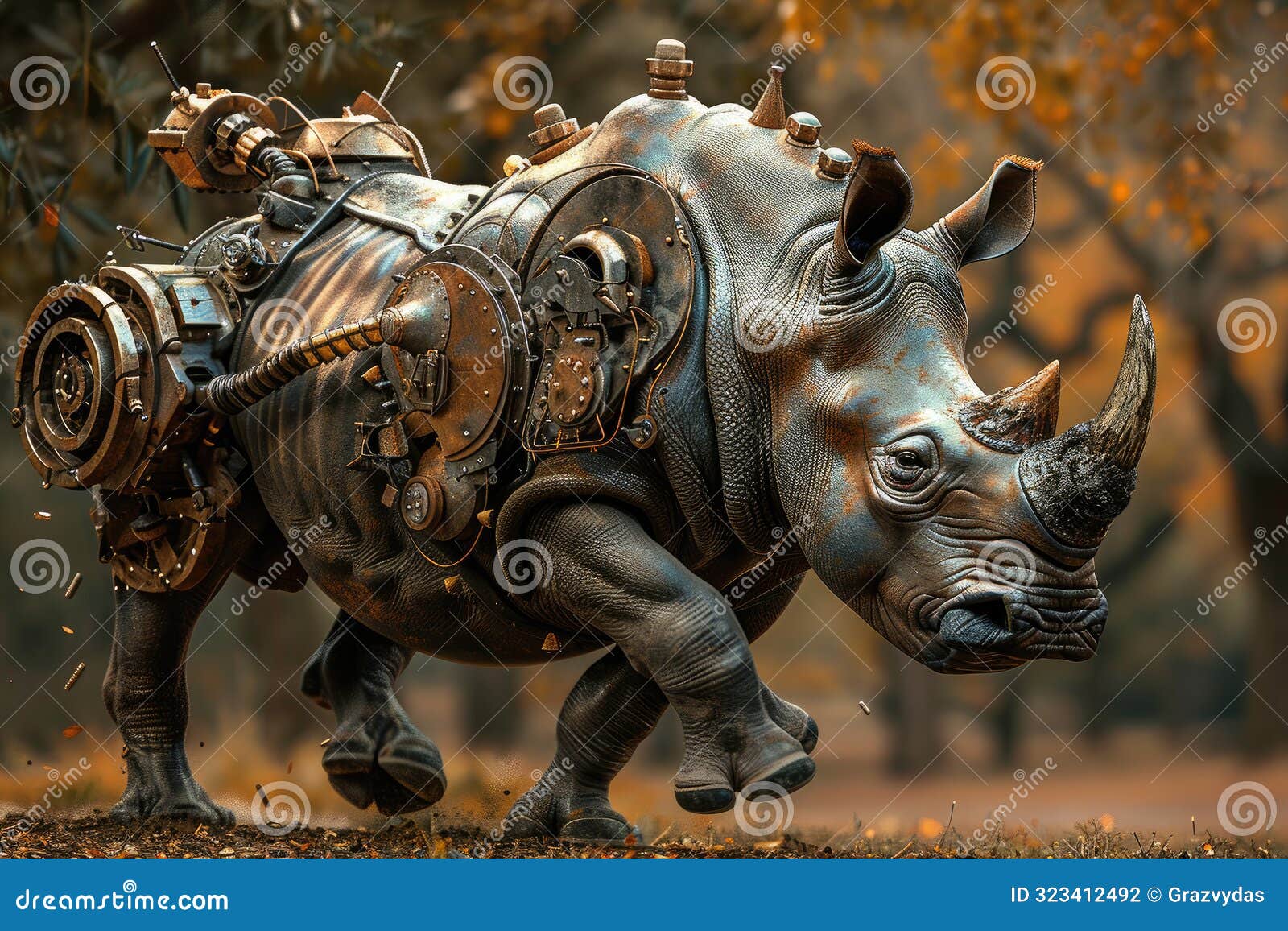 Steampunk Hippo Robot Running Machine of the Future Stock Illustration ...