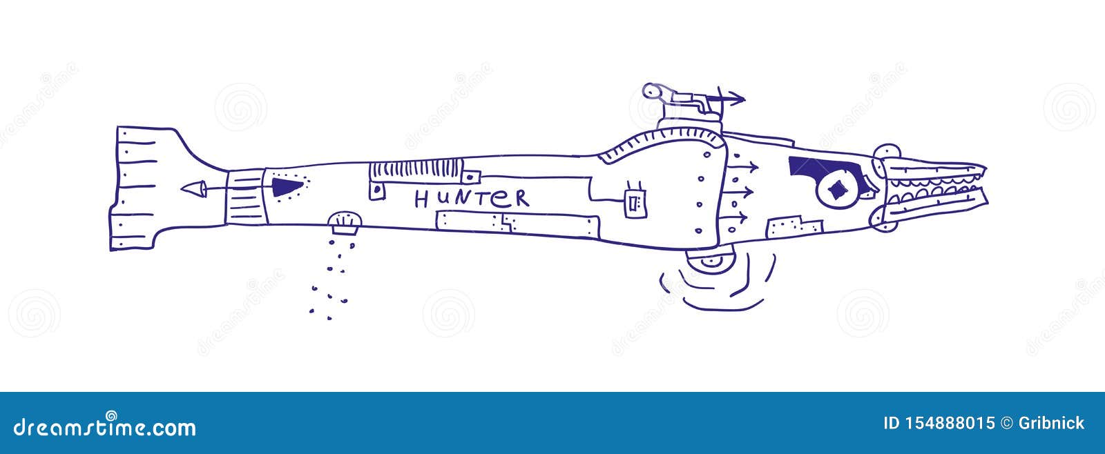 Steampunk Humorous Mechanical Fish. Vector Sketch Illustration ...