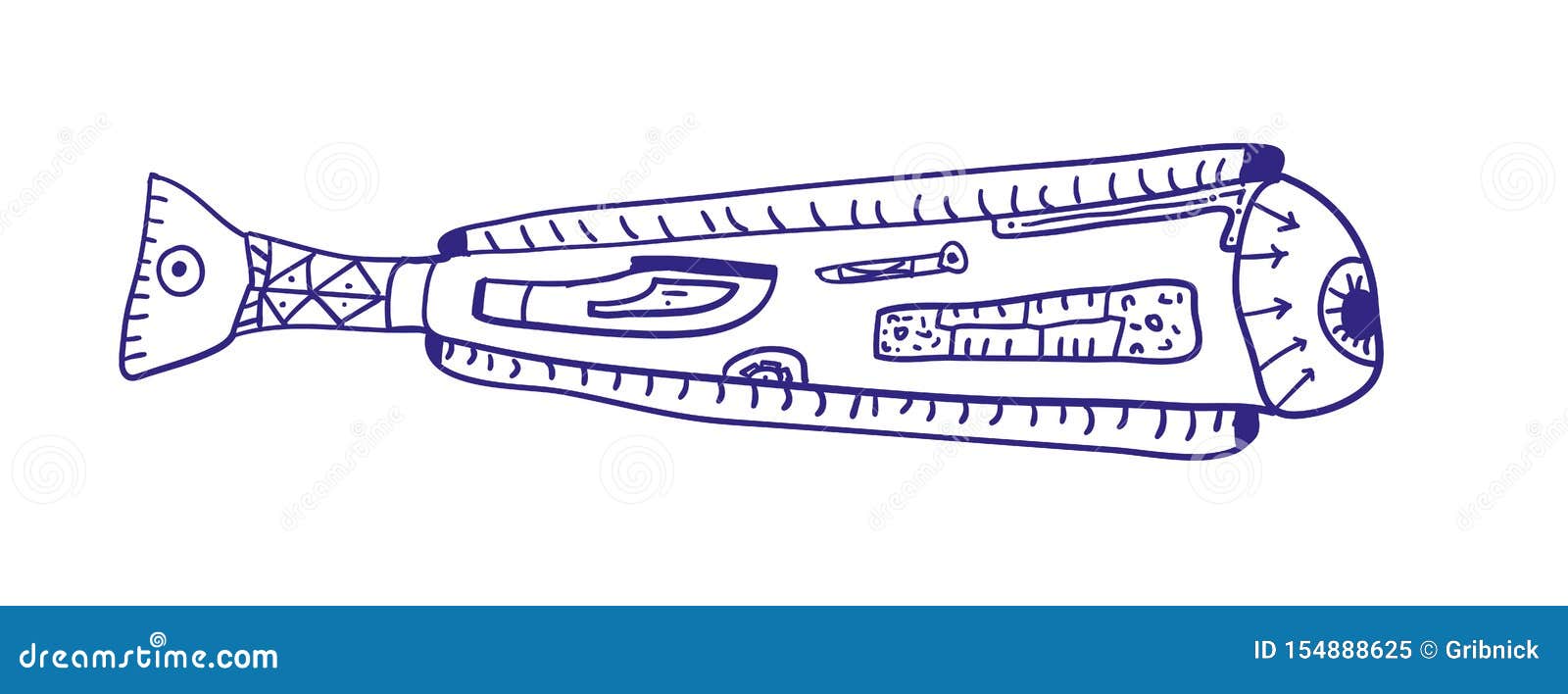 Steampunk Humorous Mechanical Fish. Vector Sketch Illustration ...