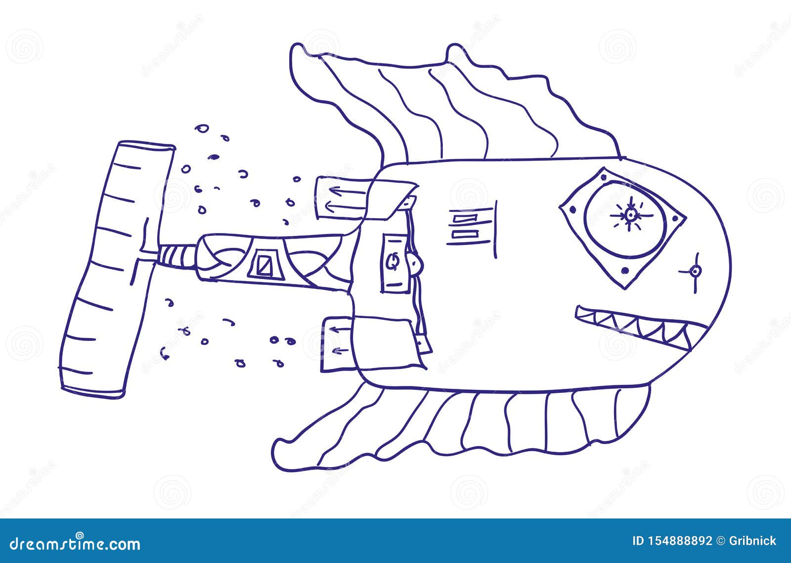 Steampunk Humorous Mechanical Fish. Vector Sketch Illustration Stock ...