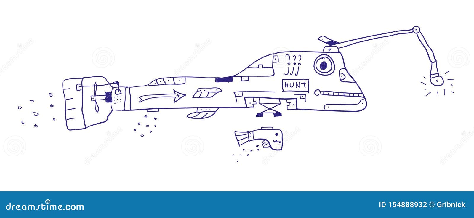 Steampunk Humorous Mechanical Fish. Vector Sketch Illustration Stock ...