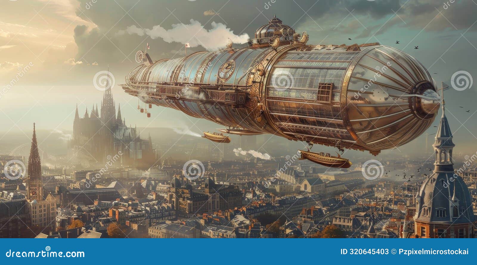 A Steampunk-inspired Airship with Omega Emblems on Its Sails Generated ...