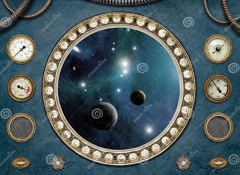 Steampunk Time Machine with View of Space Stock Illustration ...