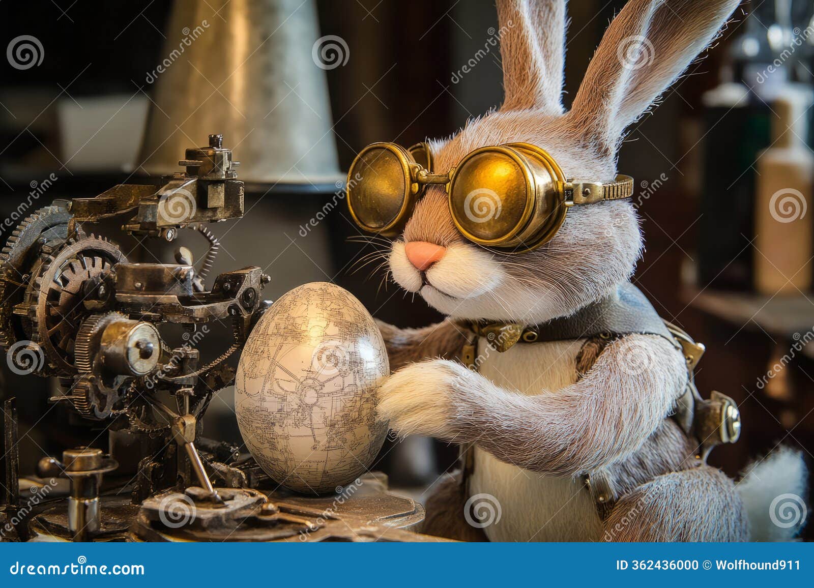 A Steampunk-inspired Easter Bunny with Mechanical Gears and Brass ...