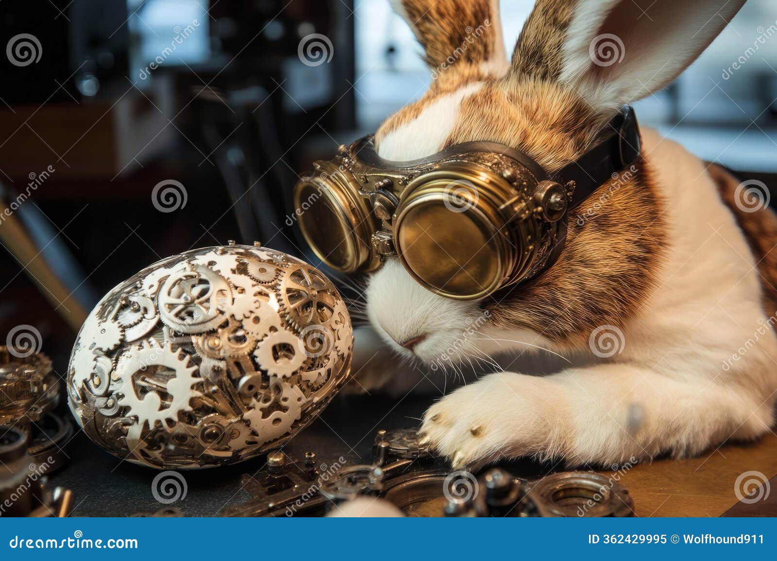 A Steampunk-inspired Easter Bunny Wearing Brass Goggles, Carefully ...