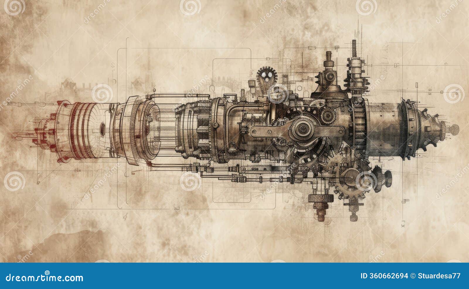 Steampunk-inspired Mechanical Blueprint with Gears and Cogs Stock Photo ...