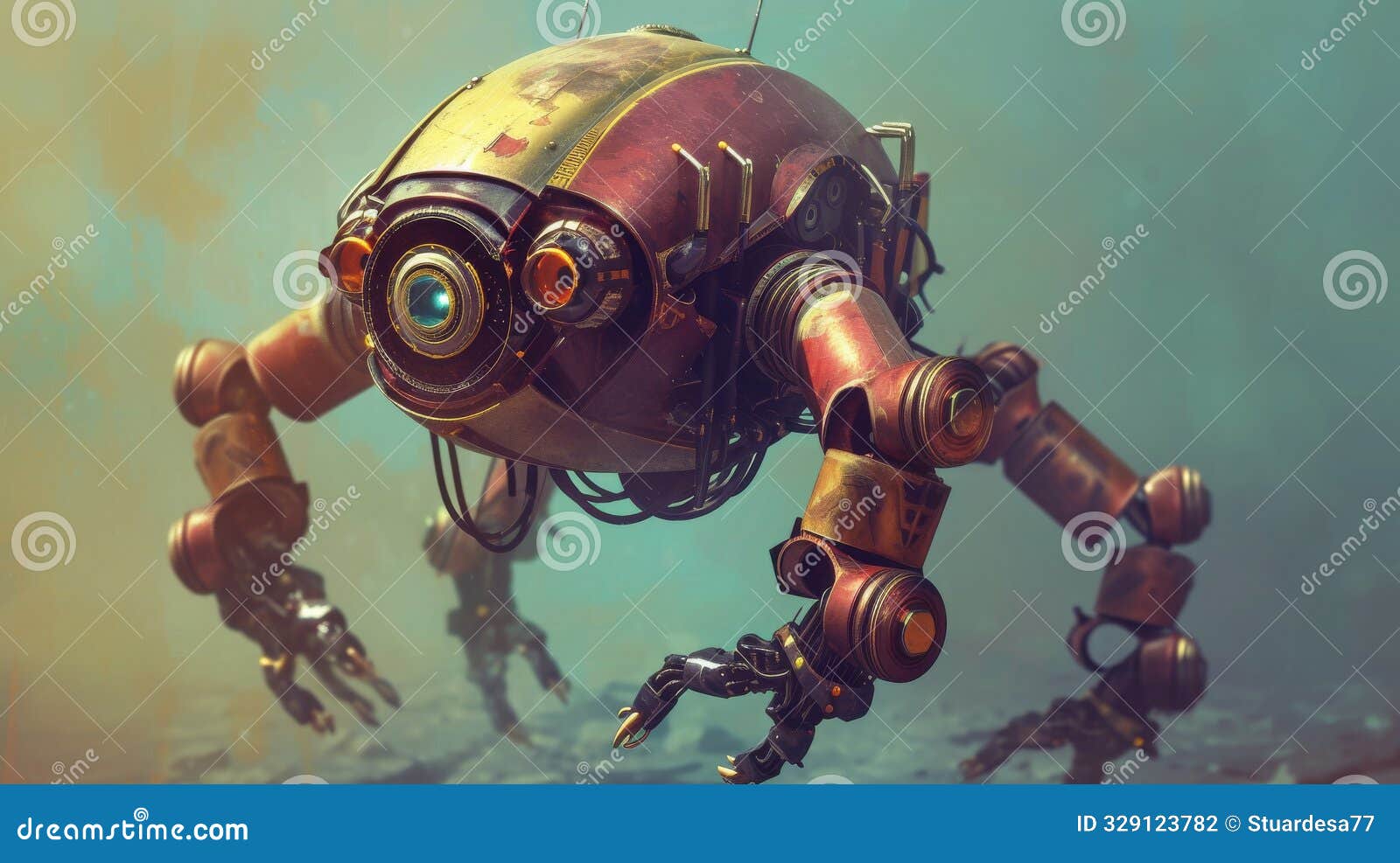 Steampunk-inspired Robot in Aquatic Environment Stock Illustration ...