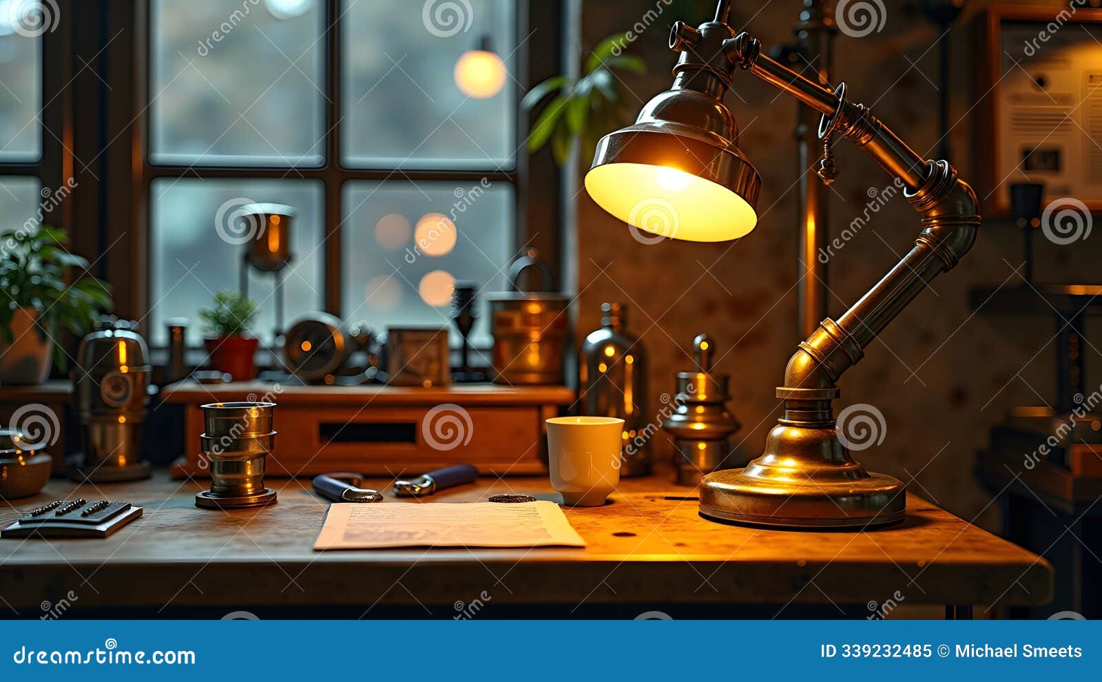 Steampunk-Inspired Workshop with Vintage Industrial Lighting Stock ...